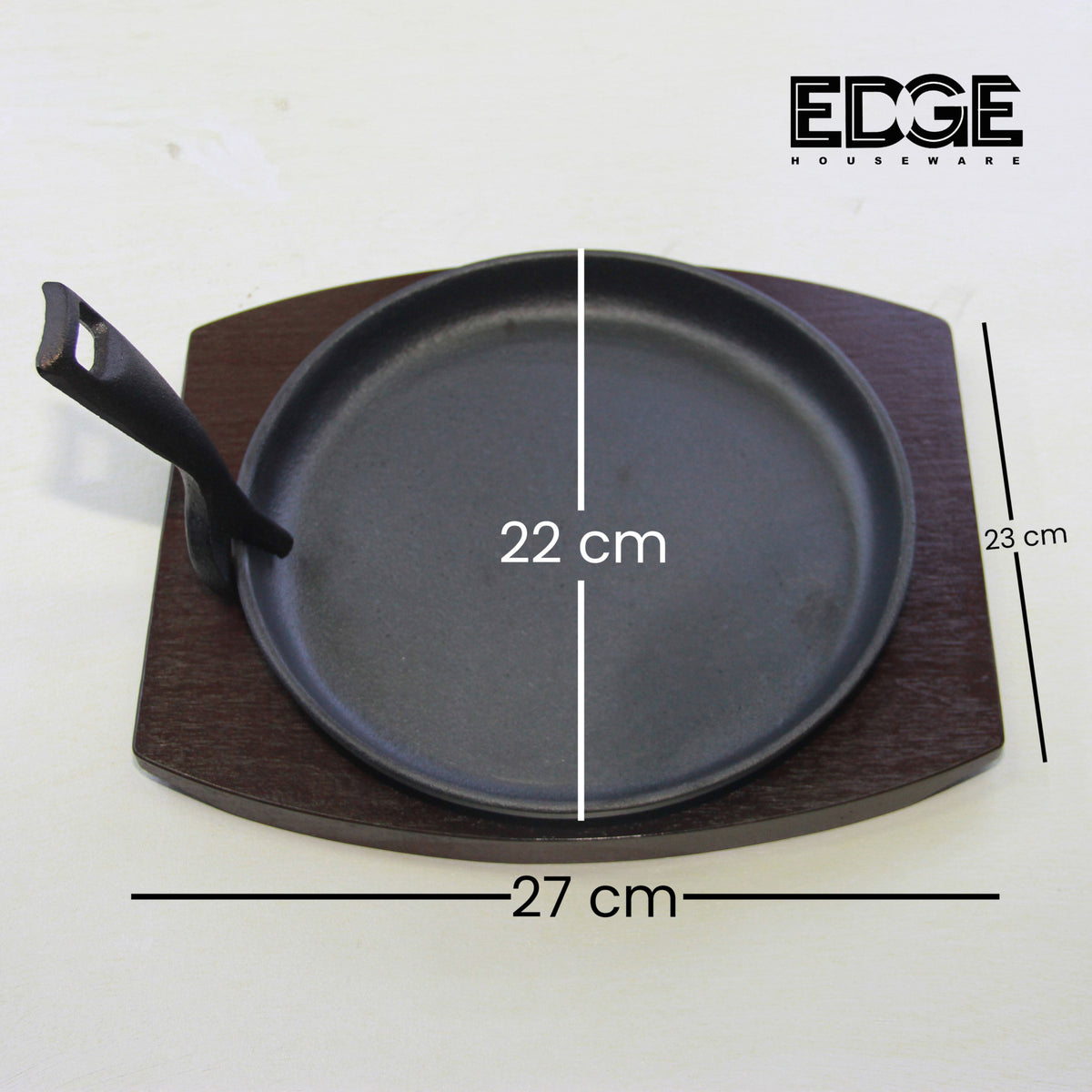 Edge 22cm Cast Iron Round Sizzling Plate with Detachable Handle And Wo ...
