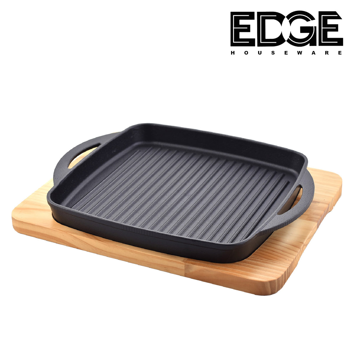 Sizzling Plate Square 26x26cm - Cast Iron Steak Plate Sizzle Griddle w ...